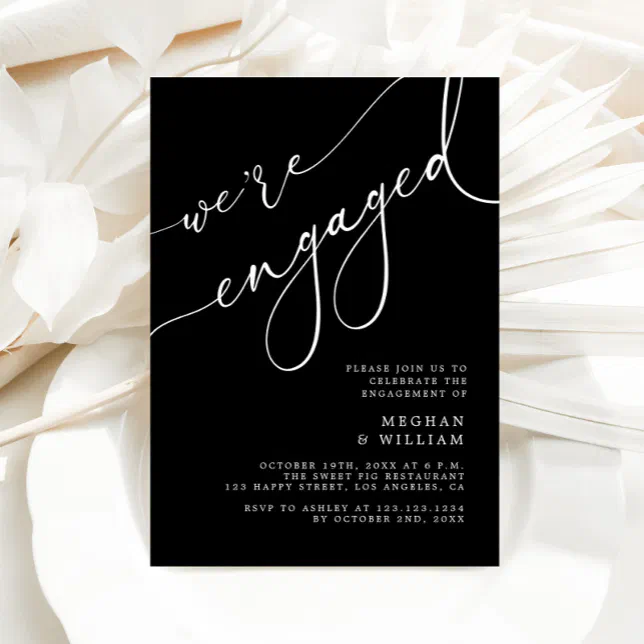 Elegant Black We're Engaged Engagement Party Invitation | Zazzle
