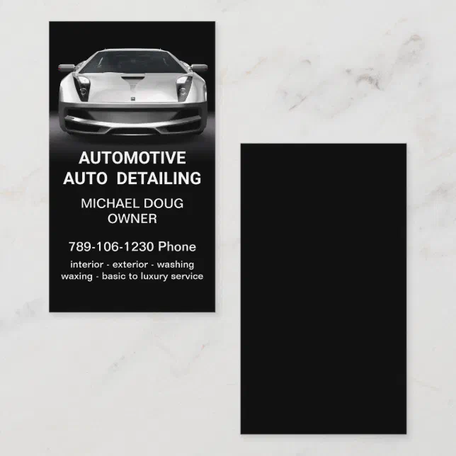 Elegant Black Whit Mobile Auto Car Wash Detailing Business Card | Zazzle