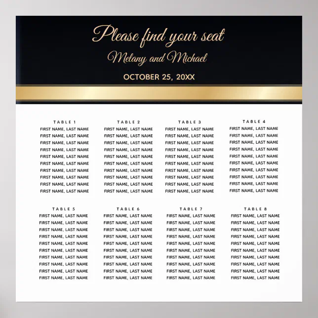 Elegant black white and gold wedding Seating Chart | Zazzle