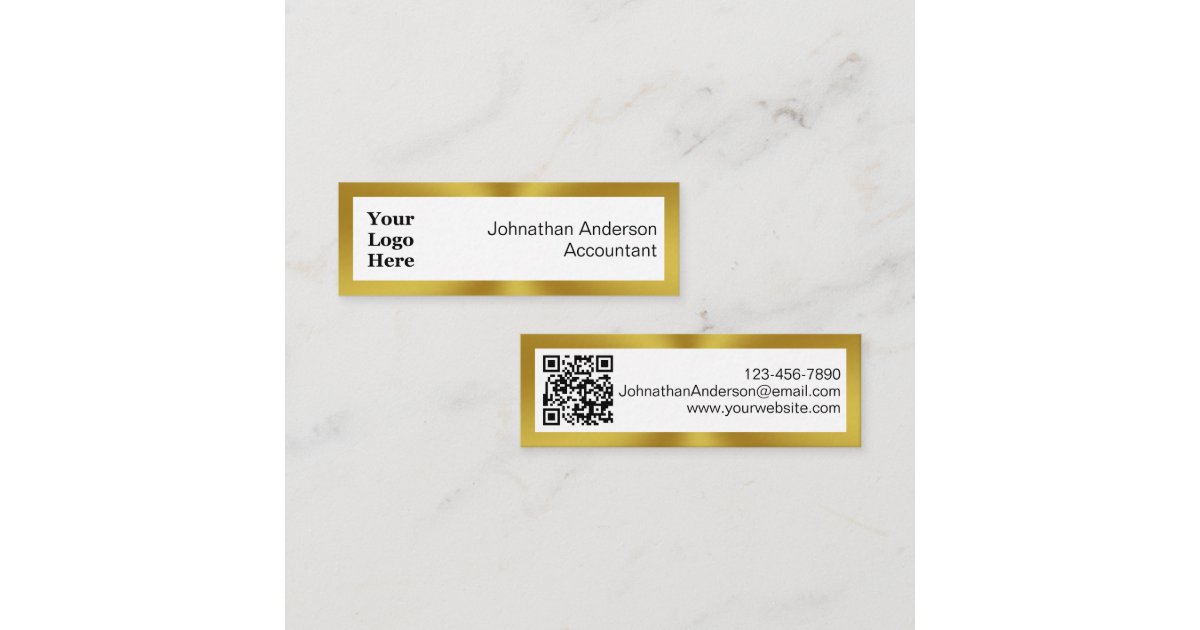 Elegant Black White and Gold Your Logo and QR Code Calling Card | Zazzle