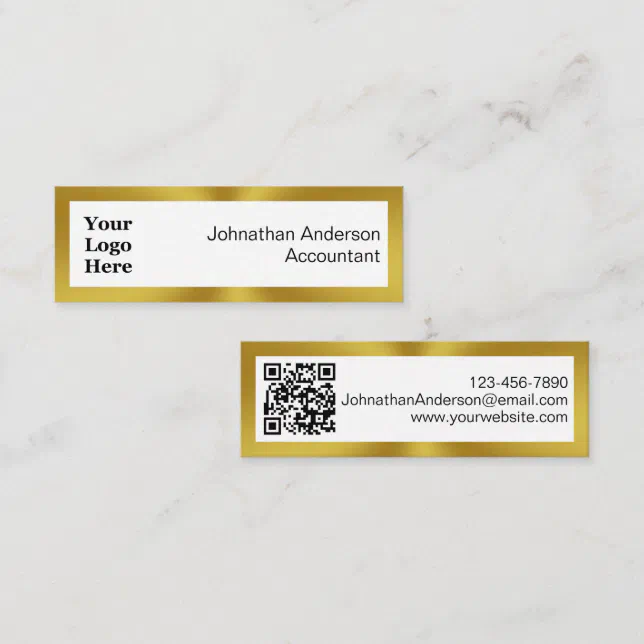 Elegant Black White and Gold Your Logo and QR Code Calling Card | Zazzle