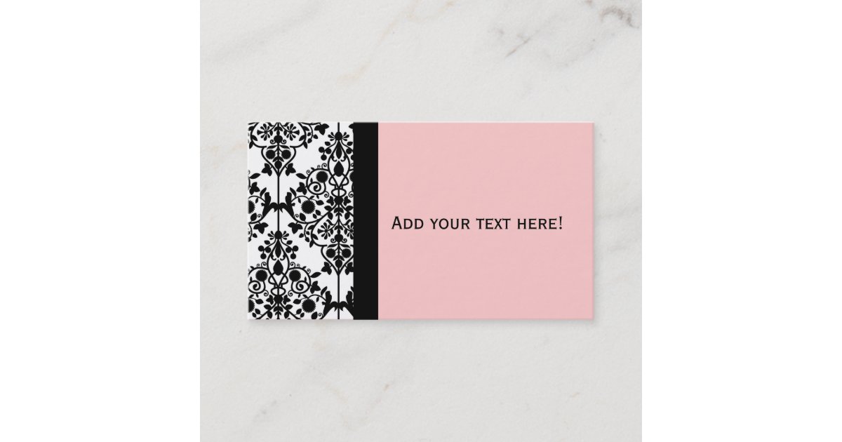 Elegant Black White and Pink Damask Business Card | Zazzle