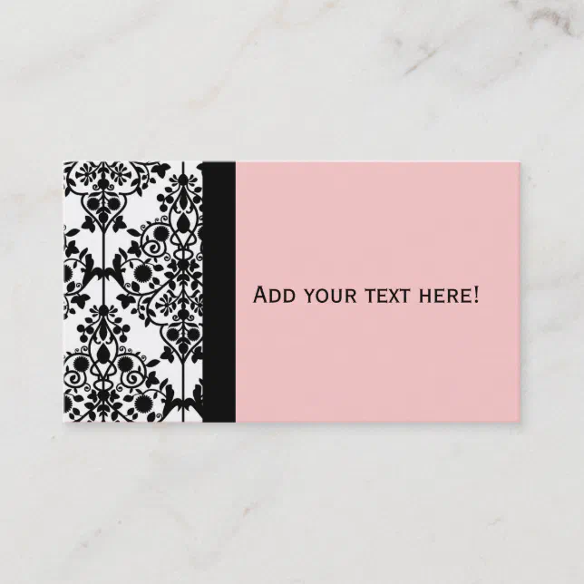 Elegant Black White and Pink Damask Business Card | Zazzle