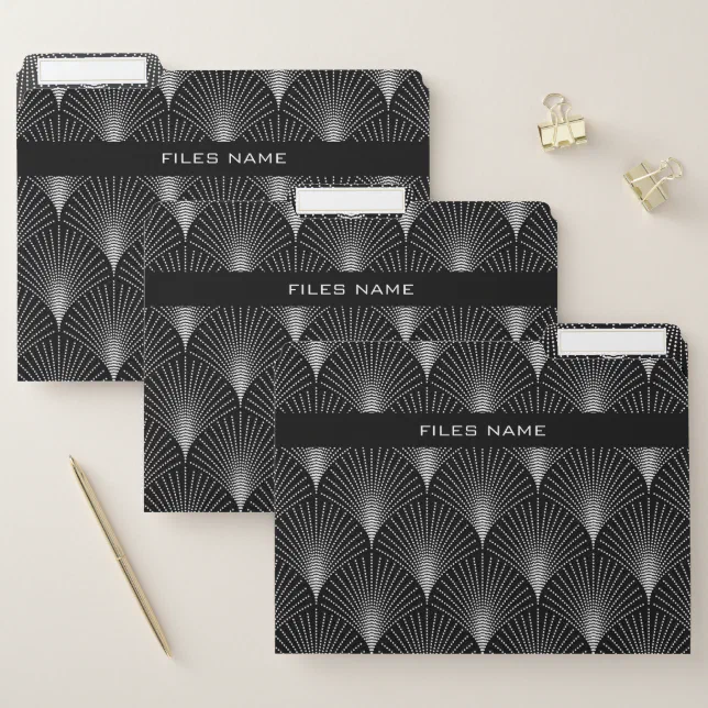 Elegant Black & White Art-Deco Pattern File Folder | Zazzle