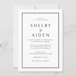 Elegant Black & White Border Modern Wedding Invitation | Zazzle