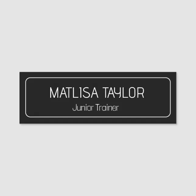 Elegant Black White Border Professional Employee Name Tag | Zazzle