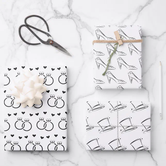 Elegant Black & White Bridal/Wedding Shower Wrapping Paper Sheets | Zazzle