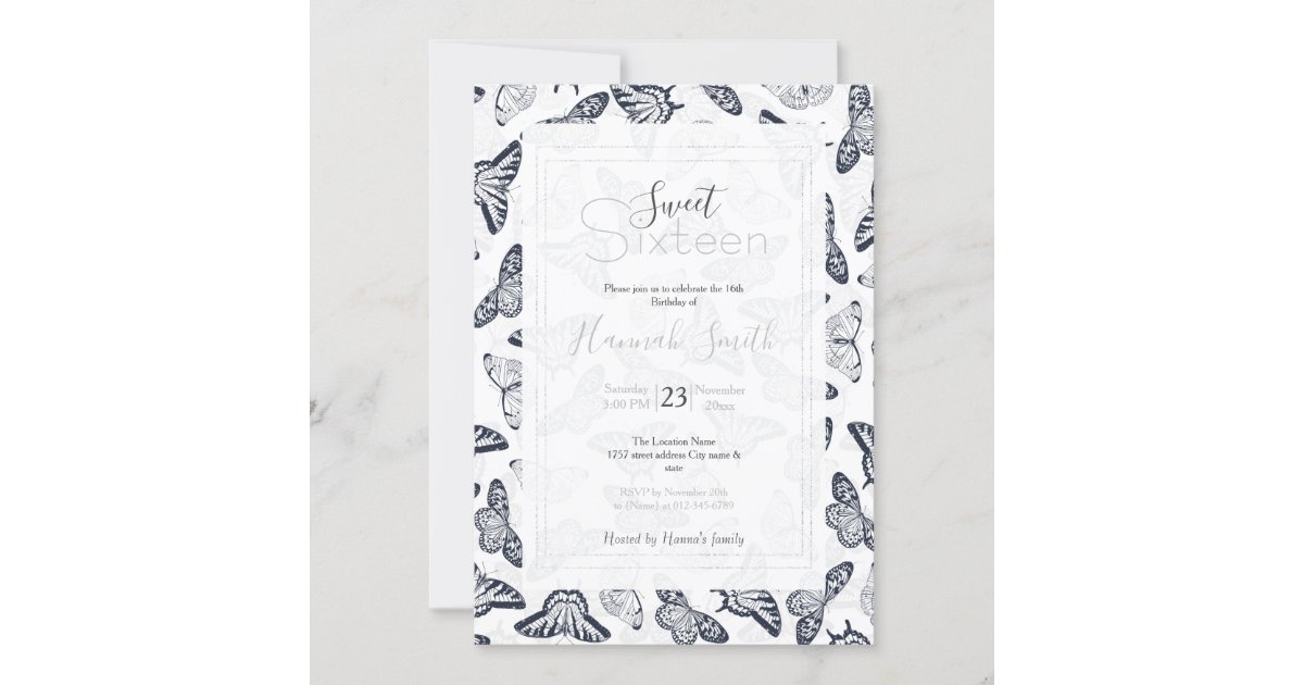 Elegant Black White Butterfly Design Invitation | Zazzle