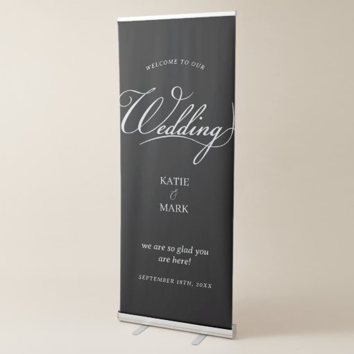Elegant Black White Calligraphy Classy Wedding Retractable Banner | Zazzle