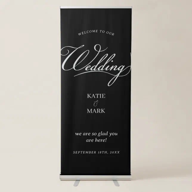 Elegant Black White Calligraphy Classy Wedding Retractable Banner | Zazzle