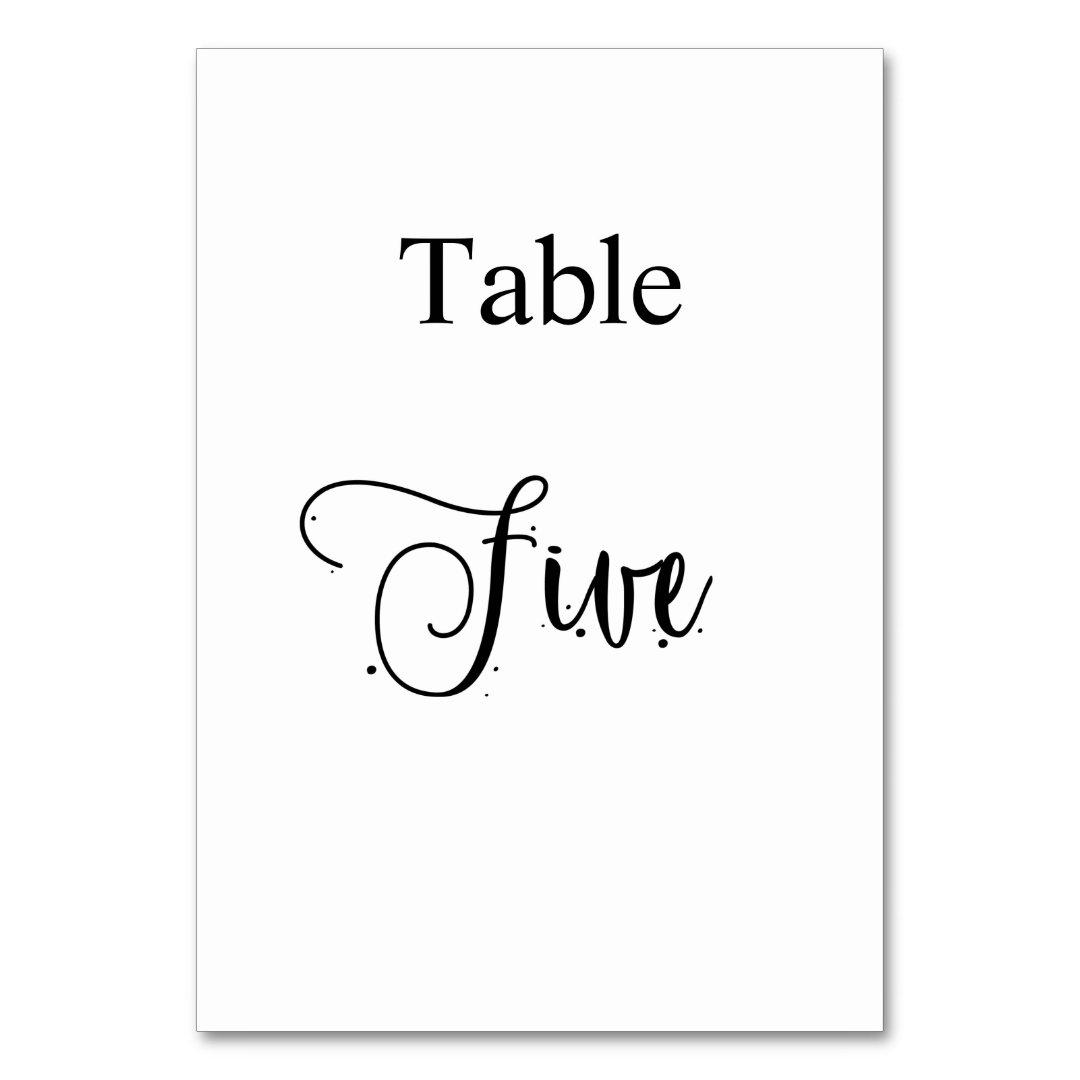 Elegant black white calligraphy table five 5 table number | Zazzle