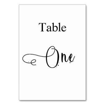 Elegant black white calligraphy table one table number | Zazzle