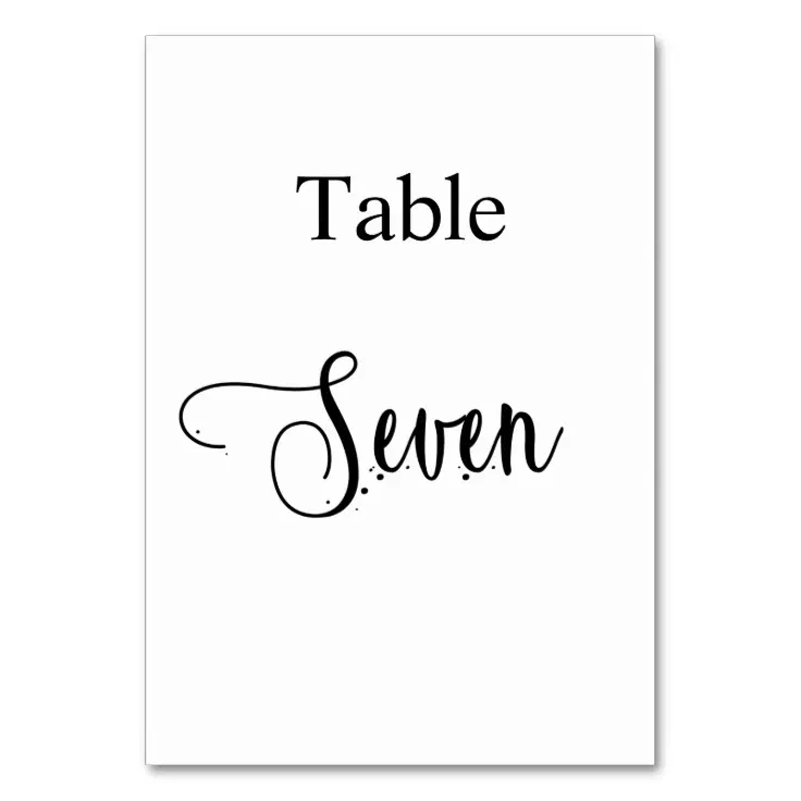 Elegant black white calligraphy table seven 7 table number | Zazzle