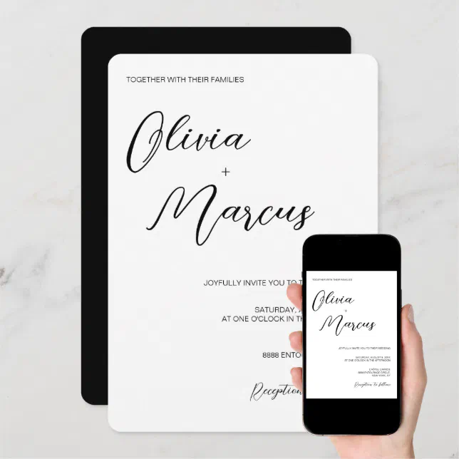Elegant Black white Chic Script Wedding Entourage Invitation | Zazzle