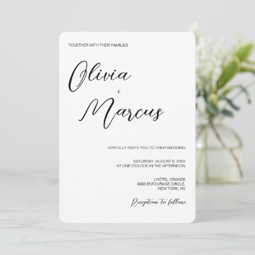 Elegant Black white Chic Script Wedding Entourage Invitation | Zazzle
