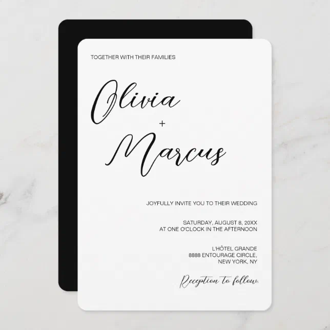 Elegant Black white Chic Script Wedding Entourage Invitation | Zazzle