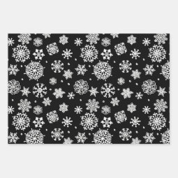 Elegant Black White Christmas Pattern Trio Gift Wrapping Paper Sheets ...