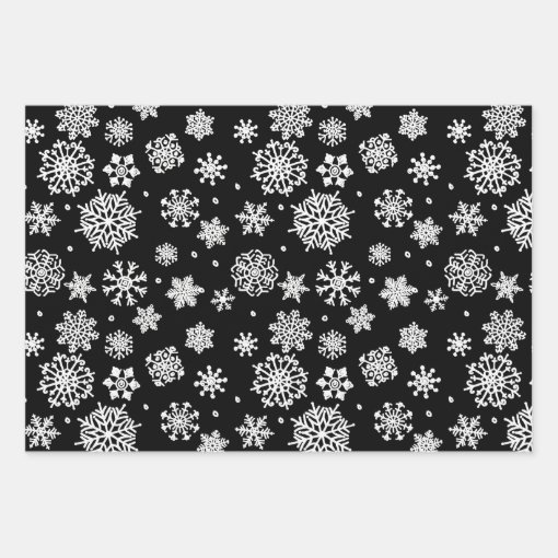 Elegant Black White Christmas Pattern Trio Gift Wrapping Paper Sheets ...