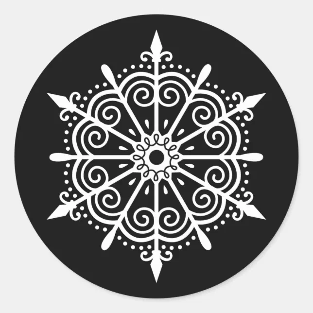 Elegant Black White Christmas Snowflake Sticker | Zazzle