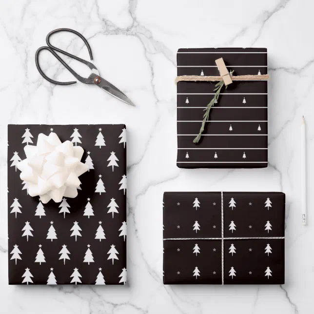 Elegant Black White Christmas Trees Wrapping Paper Sheets | Zazzle