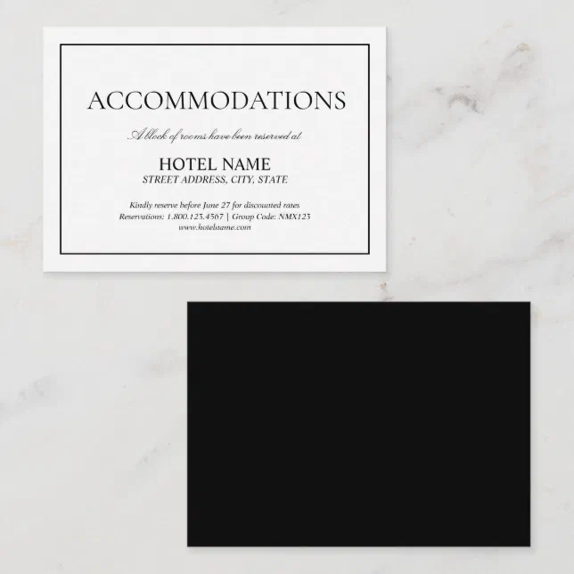 Elegant Black White Classic Script Accommodations Enclosure Card | Zazzle