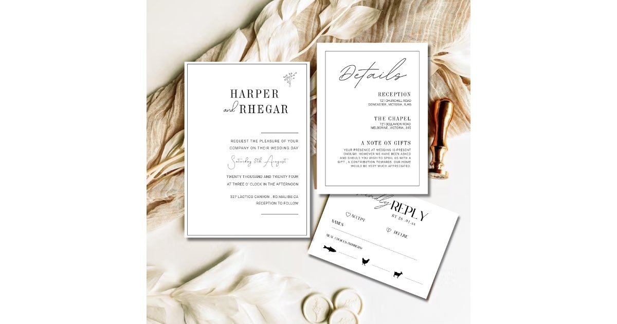 Elegant Black & White Classic Script Wedding Invitation | Zazzle