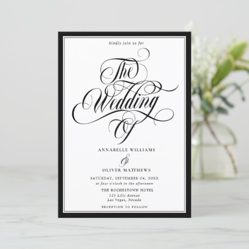 Elegant Black & White Classic Wedding Invitation | Zazzle
