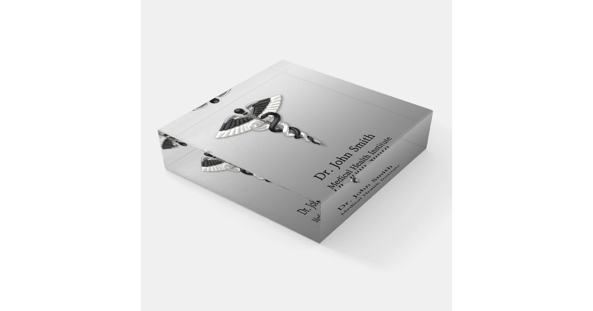 Elegant Black White Classy Noble Medical Caduceus Paperweight | Zazzle