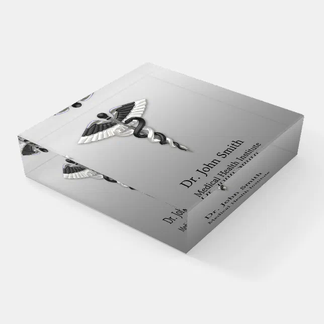 Elegant Black White Classy Noble Medical Caduceus Paperweight | Zazzle