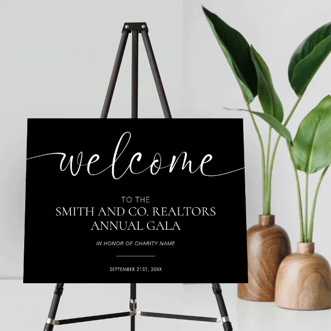 Elegant Black & White Corporate Event Welcome Sign | Zazzle
