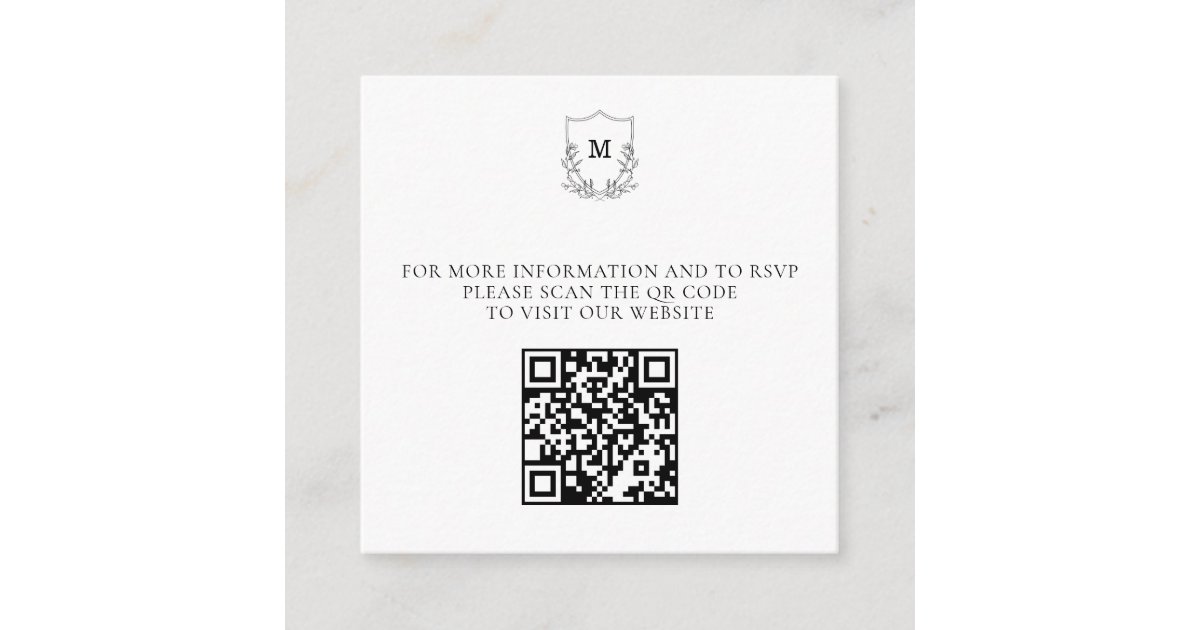 Elegant Black & White Crest QR Code Enclosure Card | Zazzle