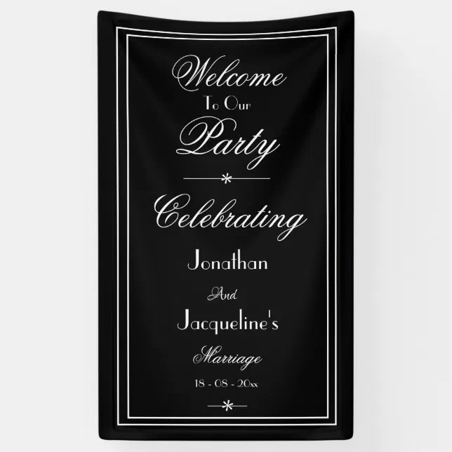 Elegant Black White Custom Wedding Welcome Banner | Zazzle