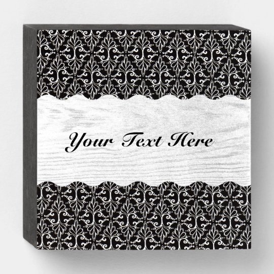 Elegant Black White Damask With Fancy Scrolls Wooden Box Sign | Zazzle.com