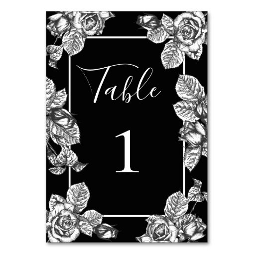 Elegant Black White Floral Wedding Table Number | Zazzle