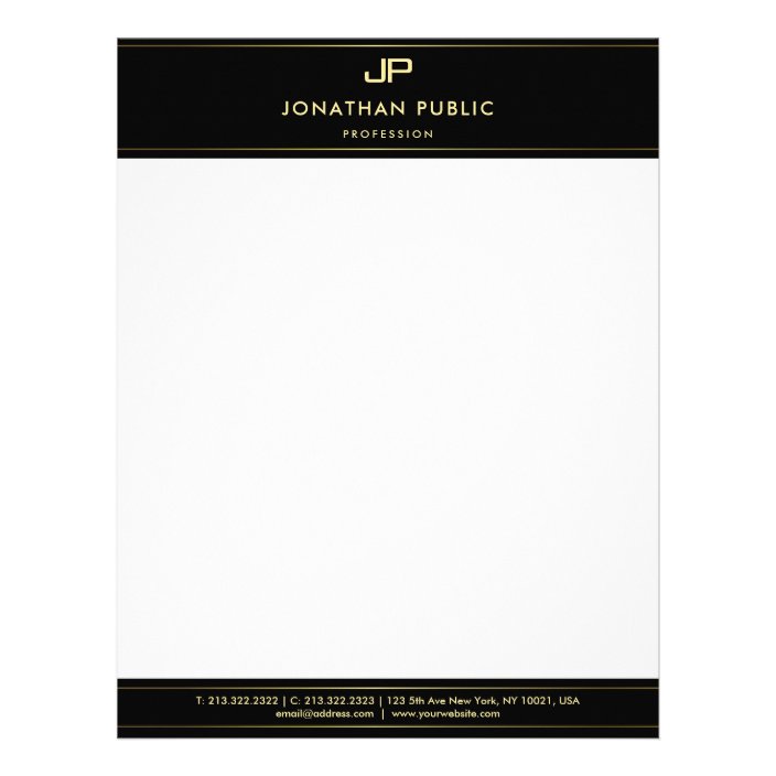 Elegant Black White Gold Monogram Modern Template Letterhead | Zazzle.com