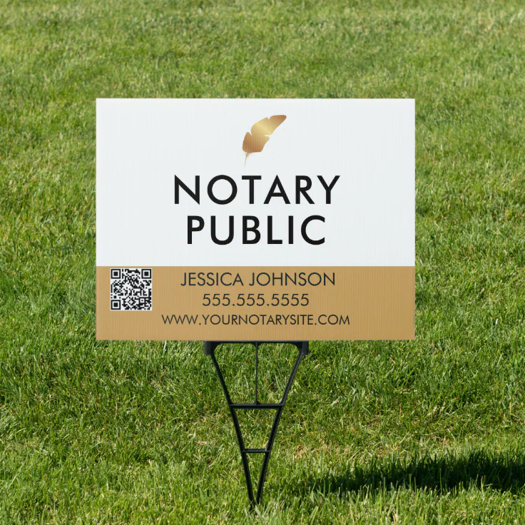 Elegant Black, White & Gold Notary Public Yard Sign | Zazzle