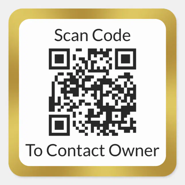 Elegant Black White Gold QR Code Lost and Found Square Sticker | Zazzle