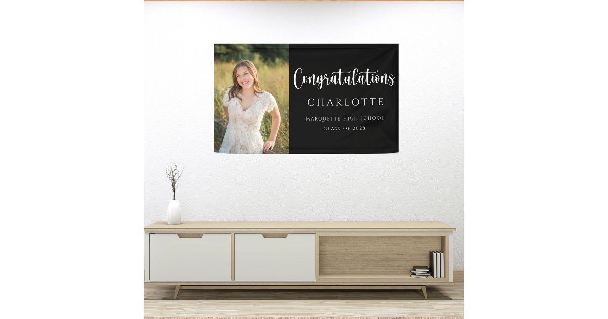 Elegant Black White Graduation Photo Banner | Zazzle