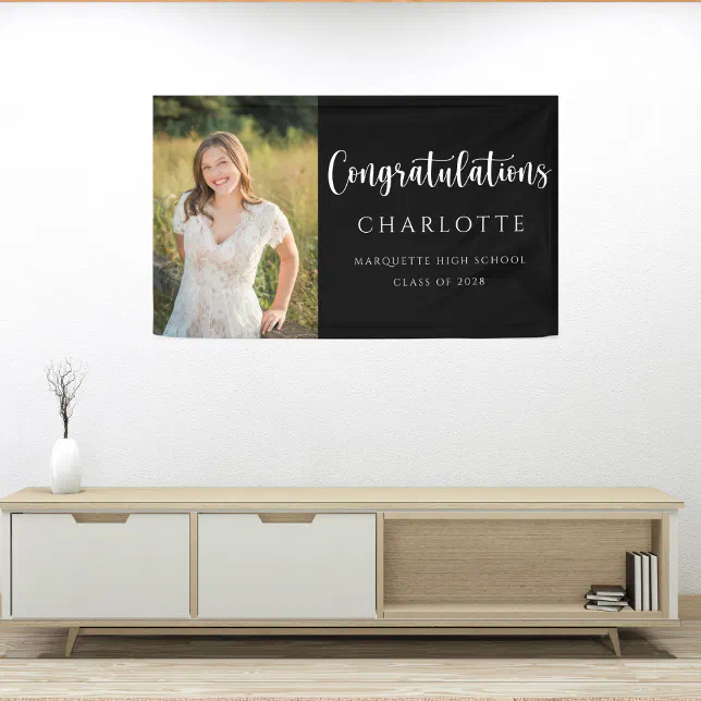 Elegant Black White Graduation Photo Banner | Zazzle