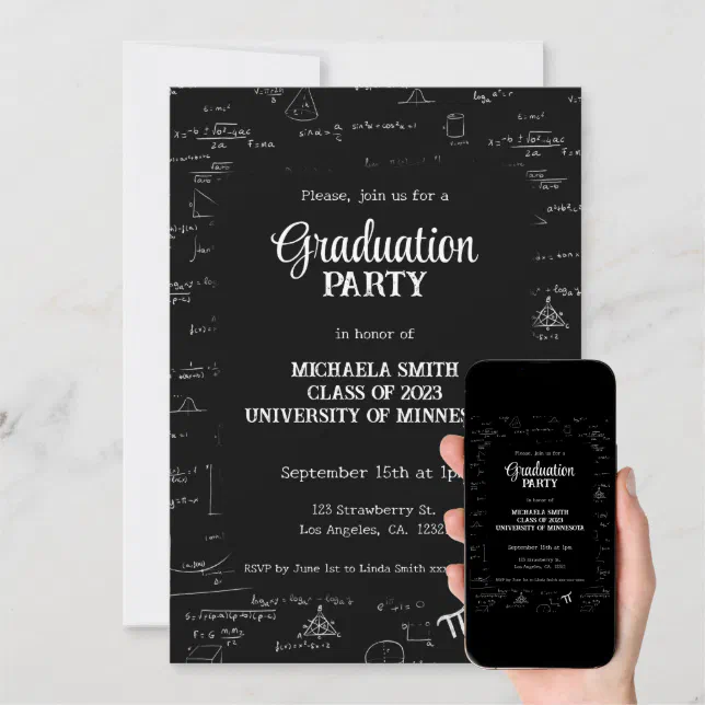 Elegant Black White Hand-Lettering Math Graduation Invitation | Zazzle