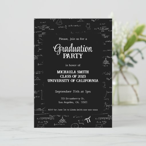 Elegant Black White Hand-Lettering Math Graduation Invitation | Zazzle