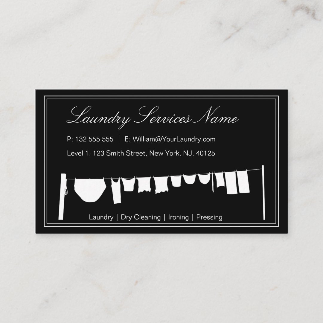 Elegant Black & White Laundry Business Card | Zazzle