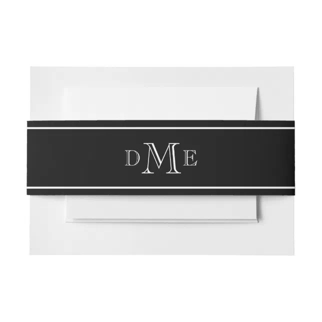 Elegant Black White Line Monogram Invitation Belly Band | Zazzle