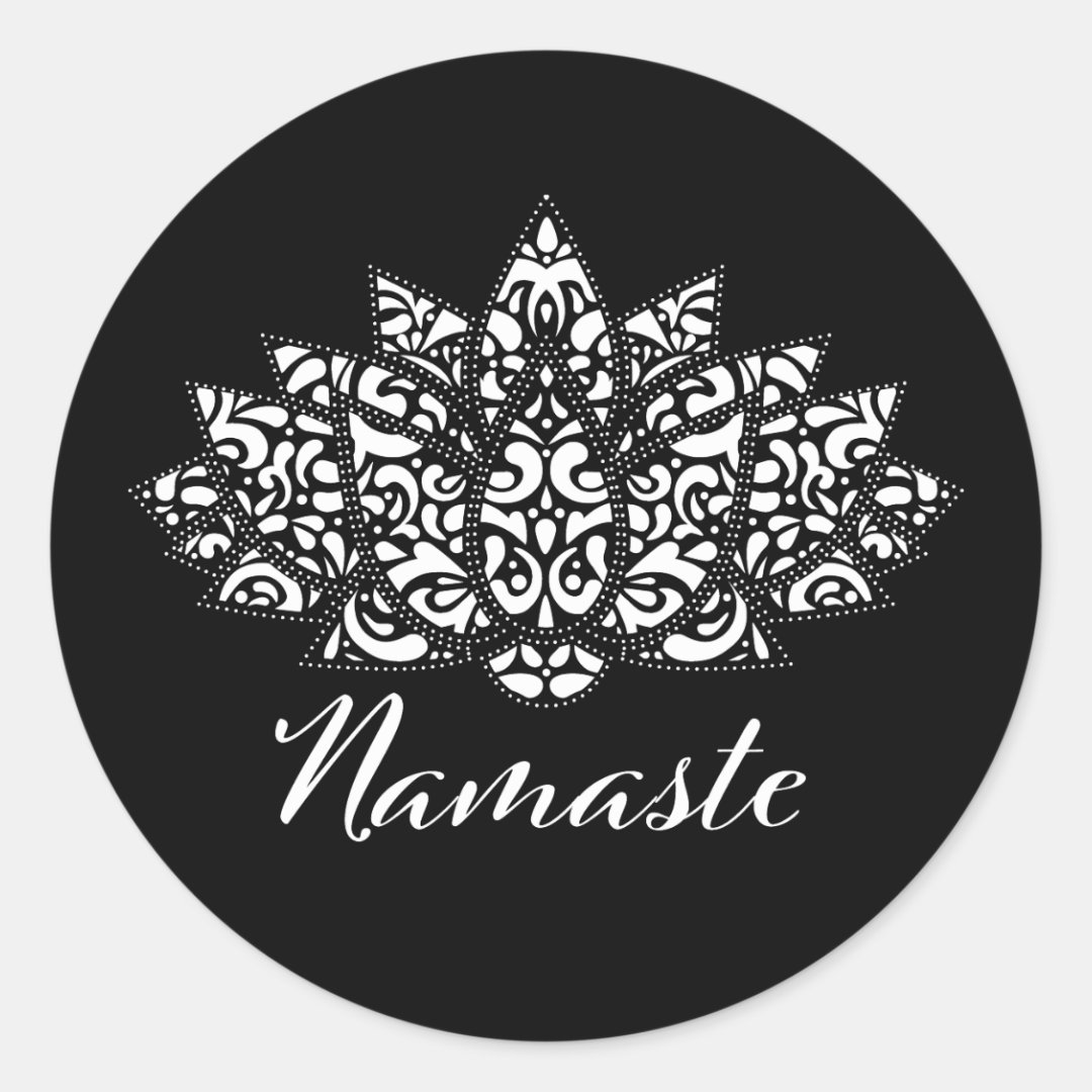 Elegant Black & White Lotus Yoga Namaste Classic Round Sticker | Zazzle