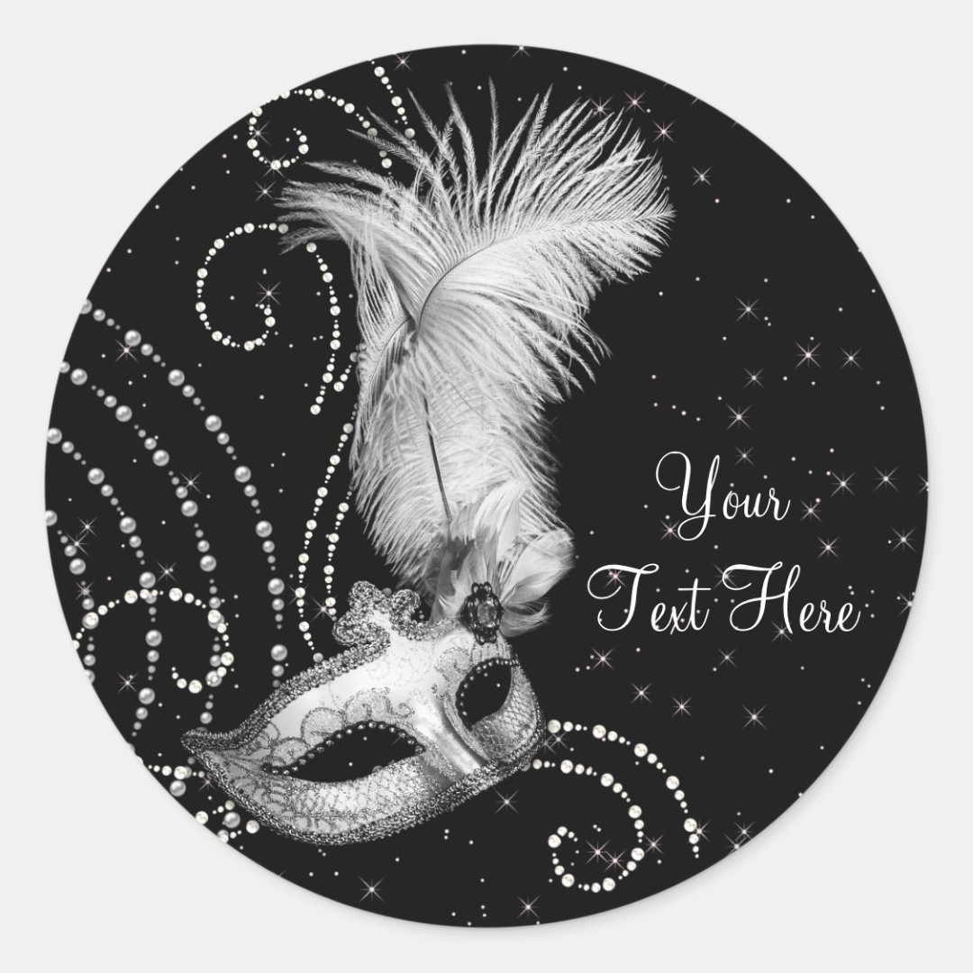 Elegant Black White Masquerade Party Stickers | Zazzle