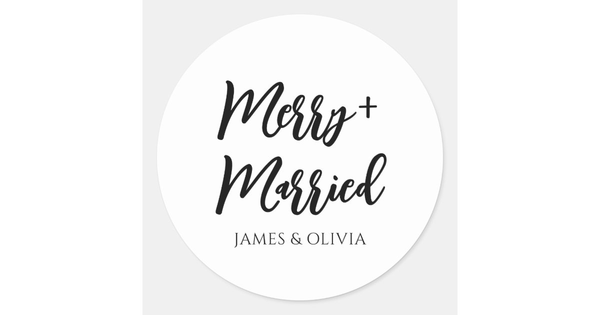 Elegant Black & White | Merry & Married Christmas Classic Round Sticker ...