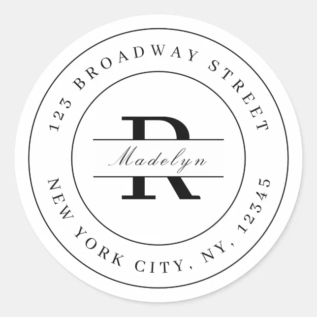 Elegant black white minimalist return address classic round sticker ...