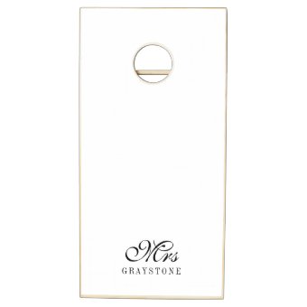 Elegant Black & White Mrs & Mr Name Cornhole Set | Zazzle