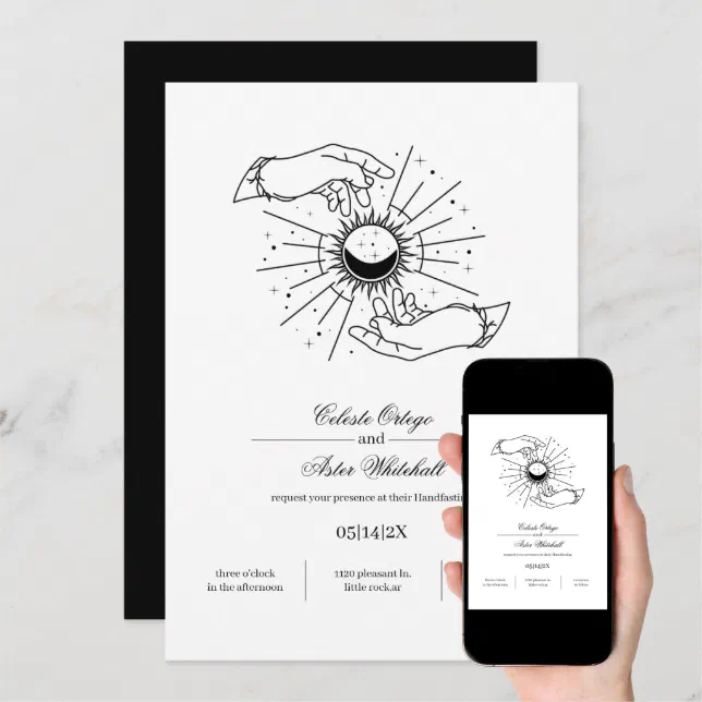 Elegant Black & White Mystical Hands Handfasting Invitation | Zazzle