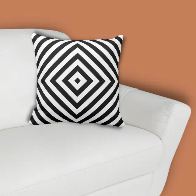 Elegant Black & White Nested Diamond Pattern Throw Pillow | Zazzle
